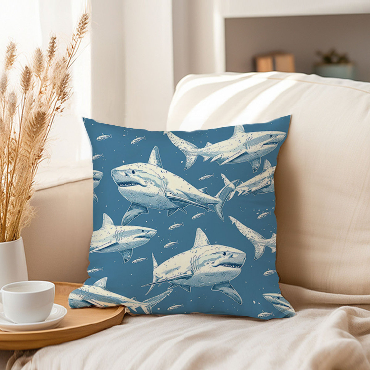 Ethan Taylor Animals Sharks Pattern VII Ocean Sea Animals Shark Pillow Cover | Wayfair
